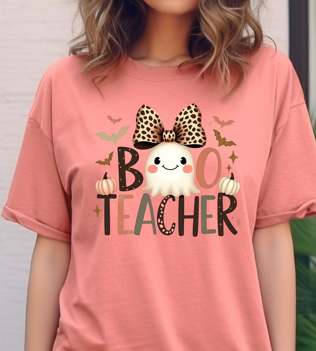 BOO TEACHER Halloween Sublimation PNG, Cute Ghost Leopard Print Teacher ...