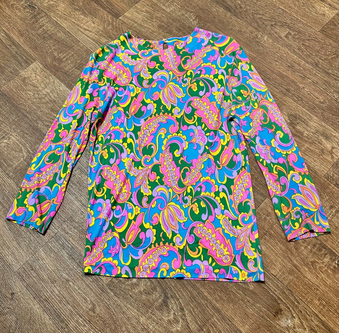Psychedelic Top 1970s Vintage Psychedelic Stretch Top Size 8/10 ...