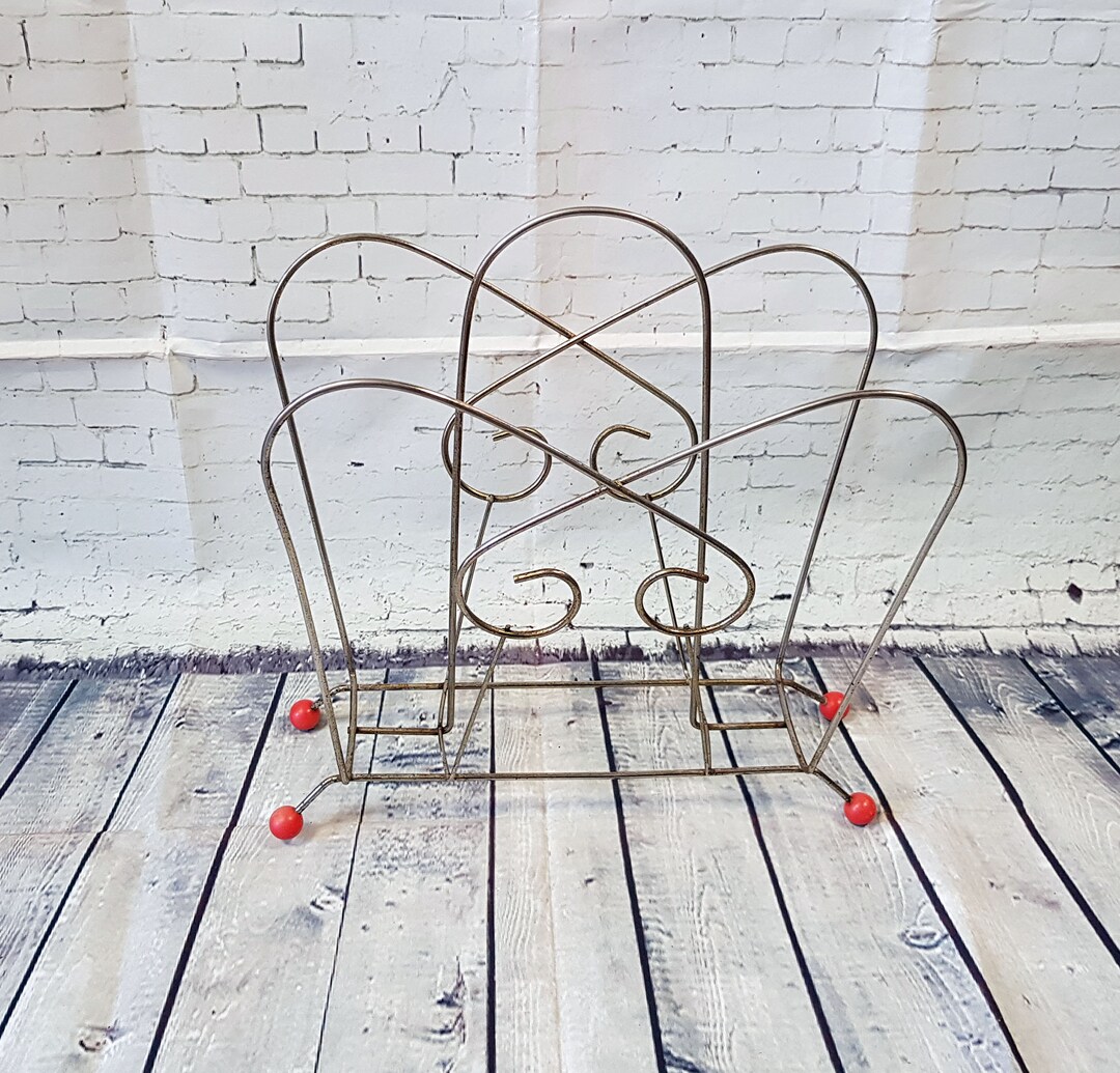 Vintage 1950s Atomic Magazine Rack: Gold Tone Mid-century Decor - Etsy