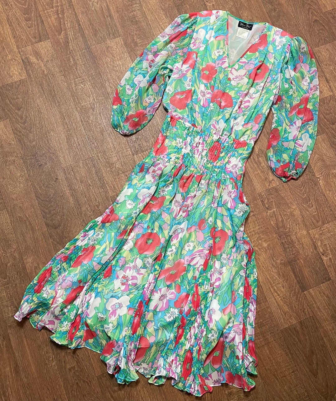1980s Diane Freis Floral Georgette Dress: UK Size 12/14 Vintage ...