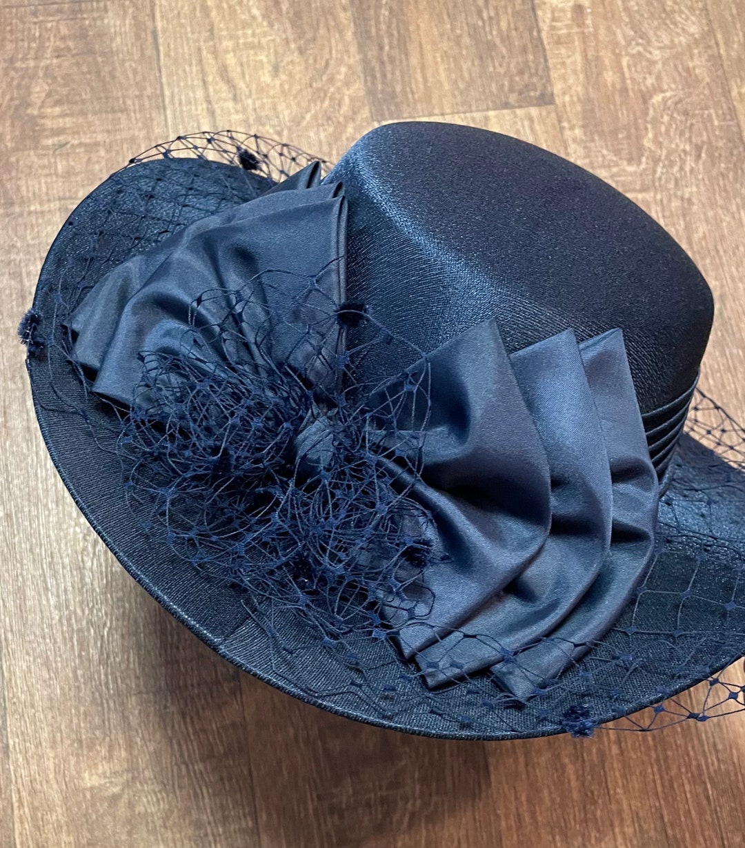 Vintage Hat 1980s Vintage Navy Wide Brim Netted Hat, 1980s Hat, Vintage ...