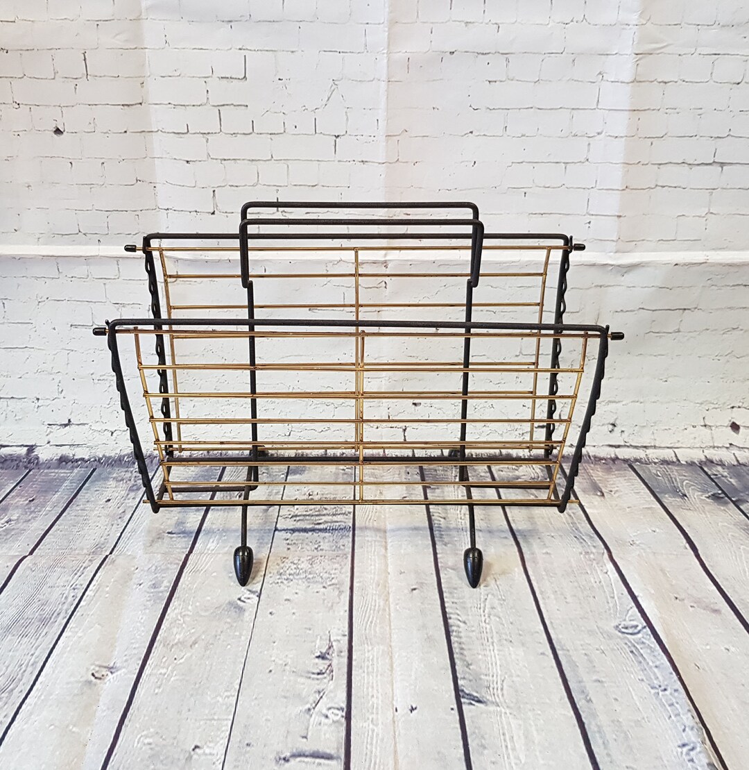 1950s Atomic Magazine Rack: Black & Gold Mid-century Decor - Etsy