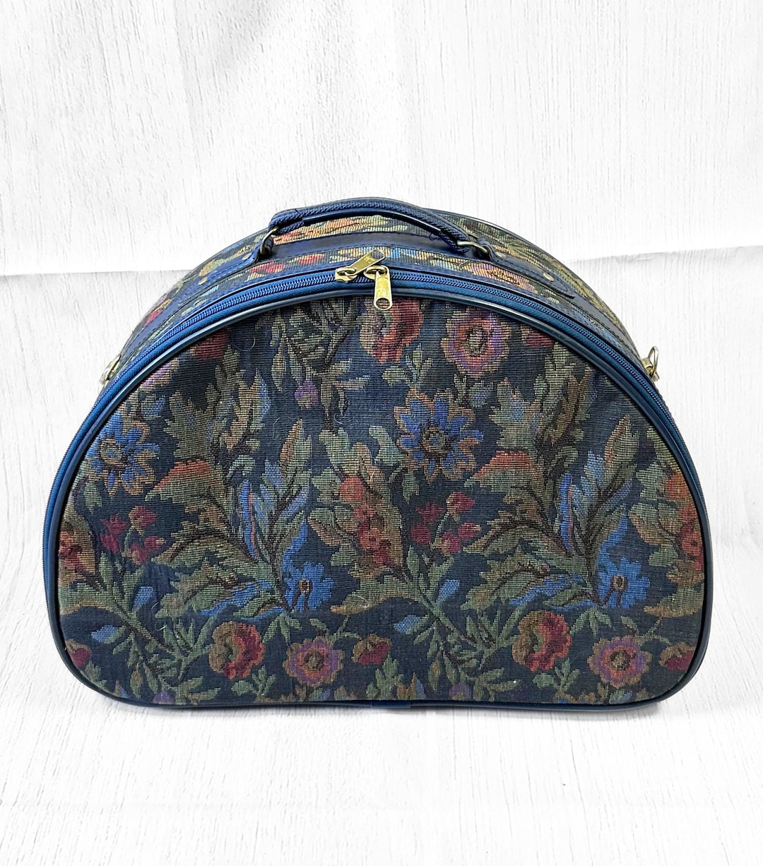 Vintage Suitcase | 90s Tapestry Vanity Case: Vintage Curved Travel Bag ...