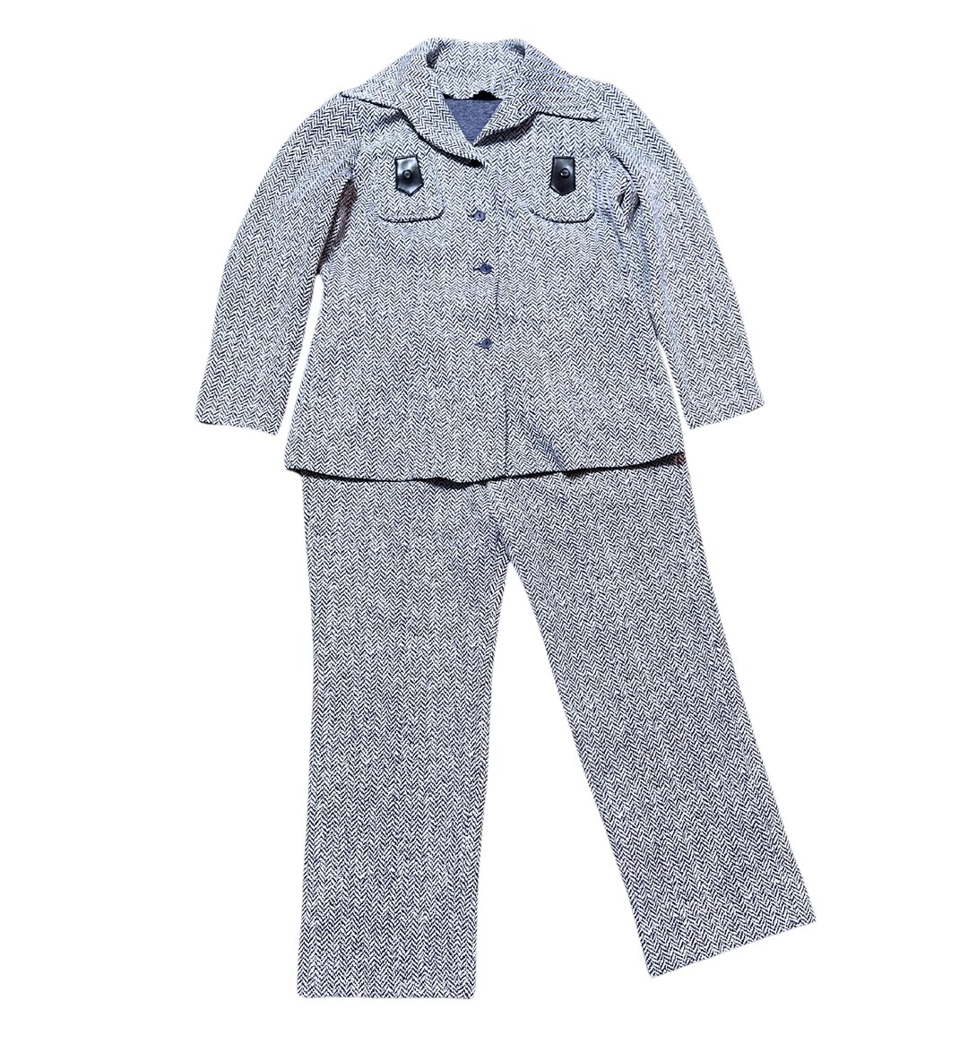 Vintage 70s Navy & White Chevron Suit UK 12/14 | Retro Two Piece ...
