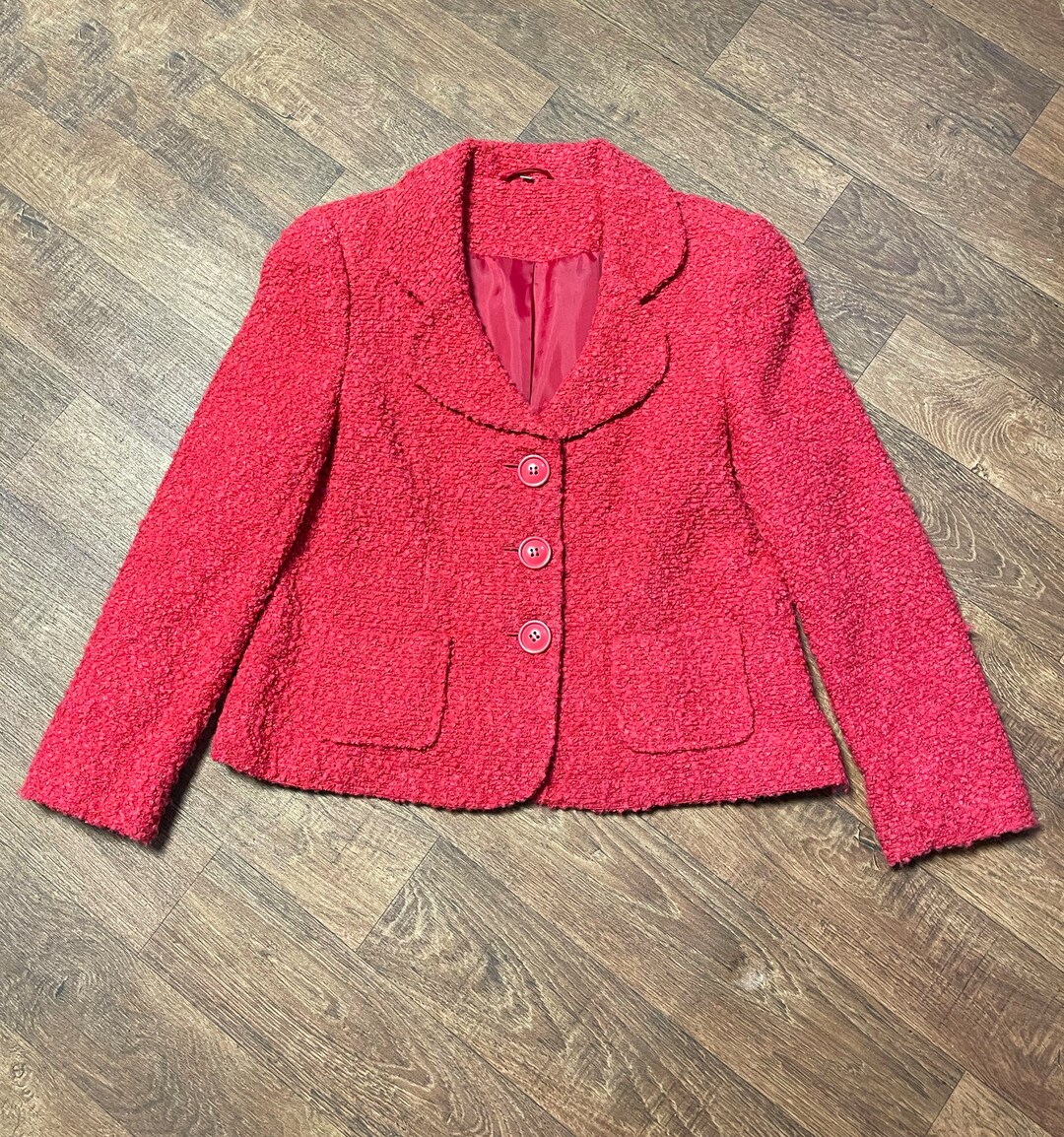 Vintage Jacket | Retro Coral Edinburgh Wool Jacket Size 16 Vintage ...
