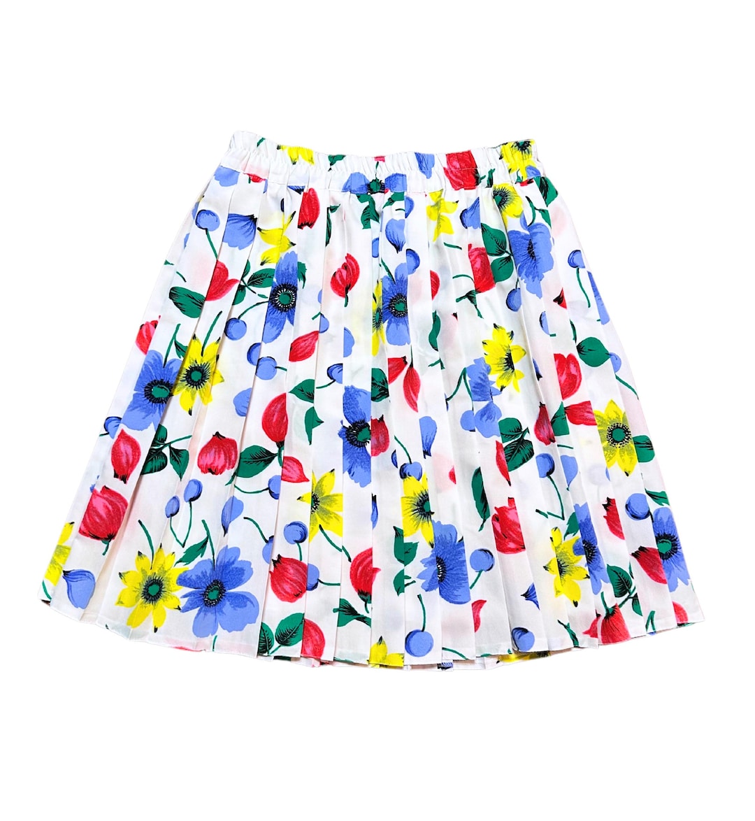 90s Bold Floral Pleated Skirt | Summer Mini | UK 14-16 | Festival Ready ...