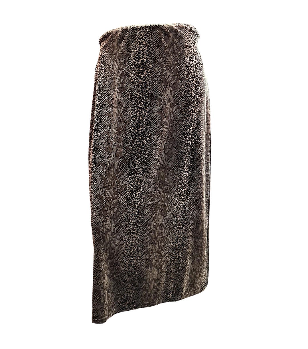 Vintage Skirt 1990s Vintage Velvet Snake Print Midi Skirt Size 14 ...