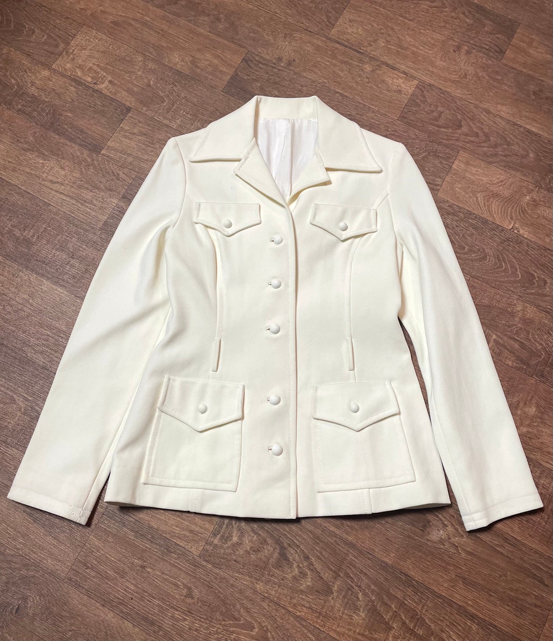 Vintage Jacket 1970s Vintage Cream Fitted Jacket Size 8 Vintage ...