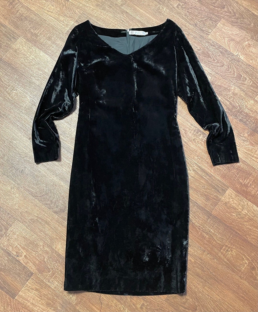 Vintage Balmain Black Velvet Cocktail Dress - 1980s Designer LBD Size ...
