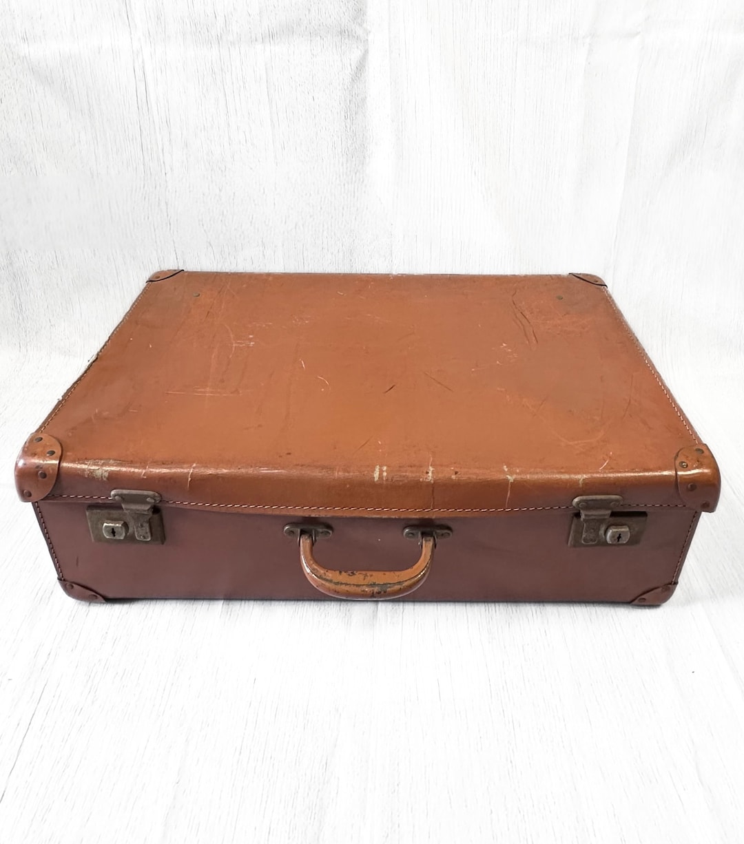 Vintage Pioneer Leather Trim Case 50s Large Tan Suitcase British Made ...