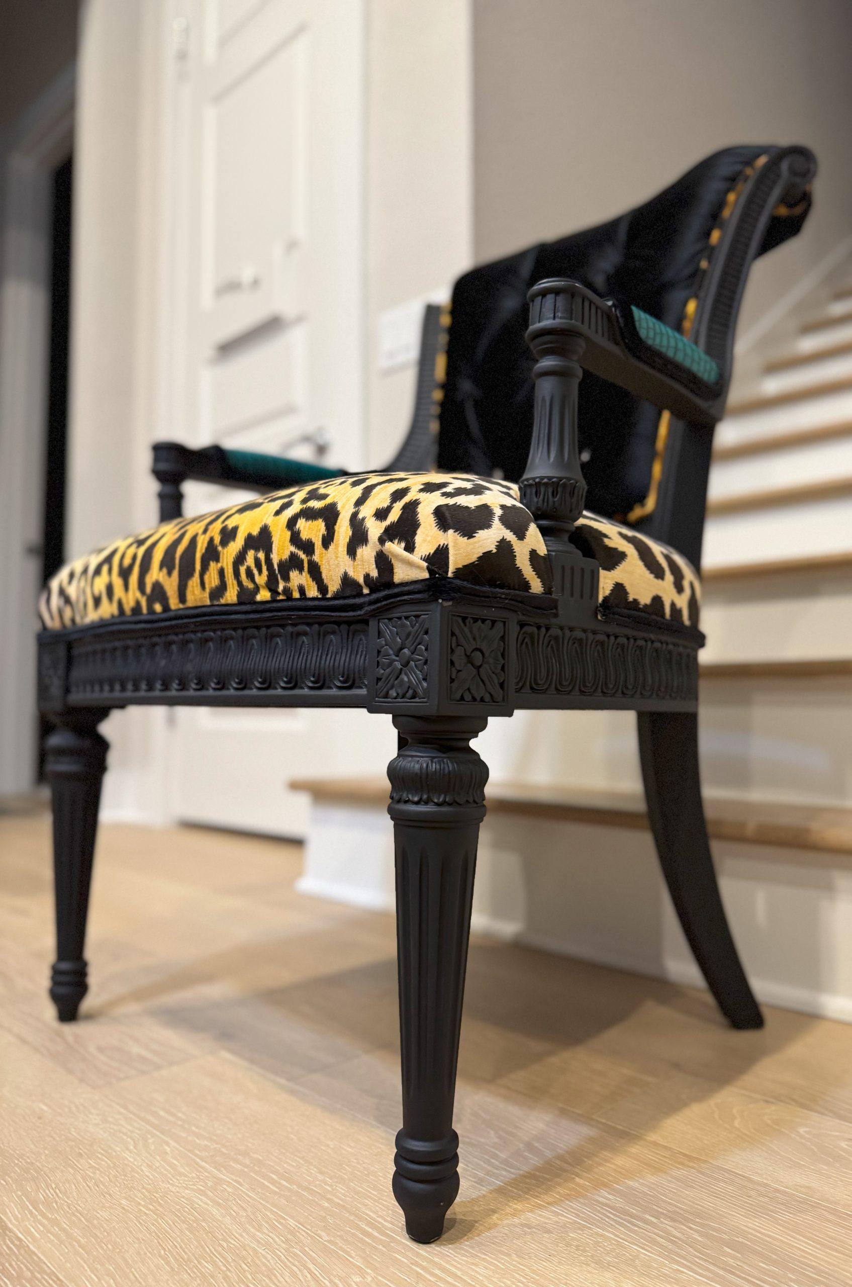 Leopard Velvet Accent Chair: Custom Tufted Armchair, Emerald Crocodile ...