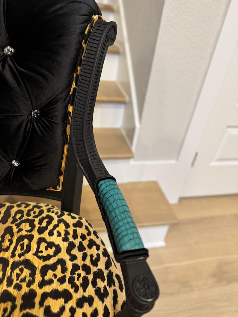 Leopard Velvet Accent Chair: Custom Tufted Armchair, Emerald Crocodile ...