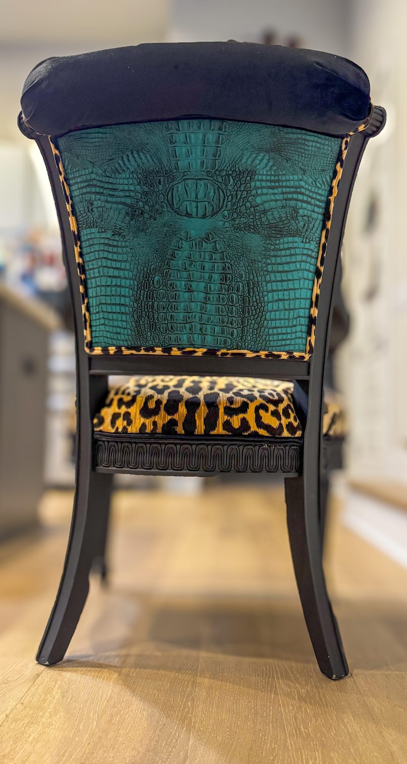 Leopard Velvet Accent Chair: Custom Tufted Armchair, Emerald Crocodile ...