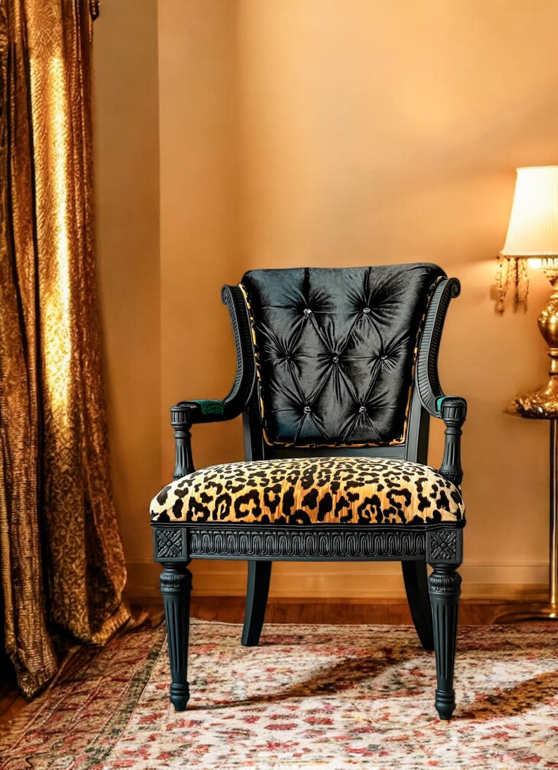 Leopard Velvet Accent Chair: Custom Tufted Armchair, Emerald Crocodile ...