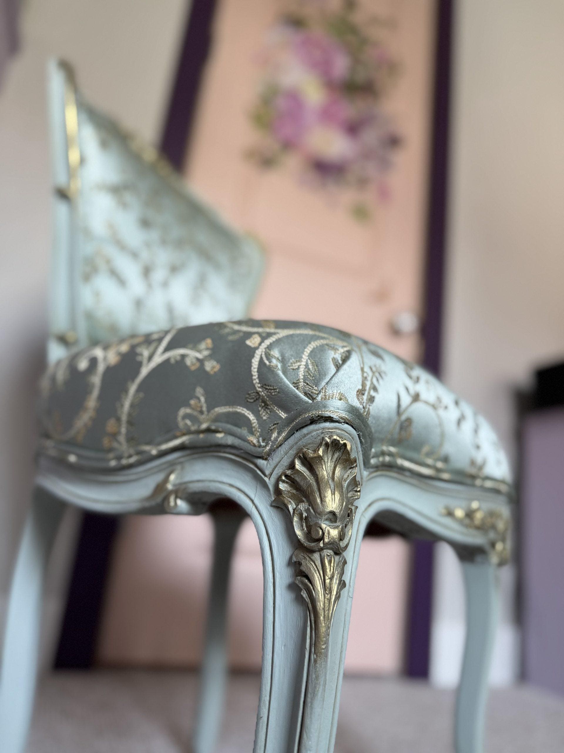 Custom Rococo Accent Chair: Mint Brocade, Gold Leaf Frame - Etsy