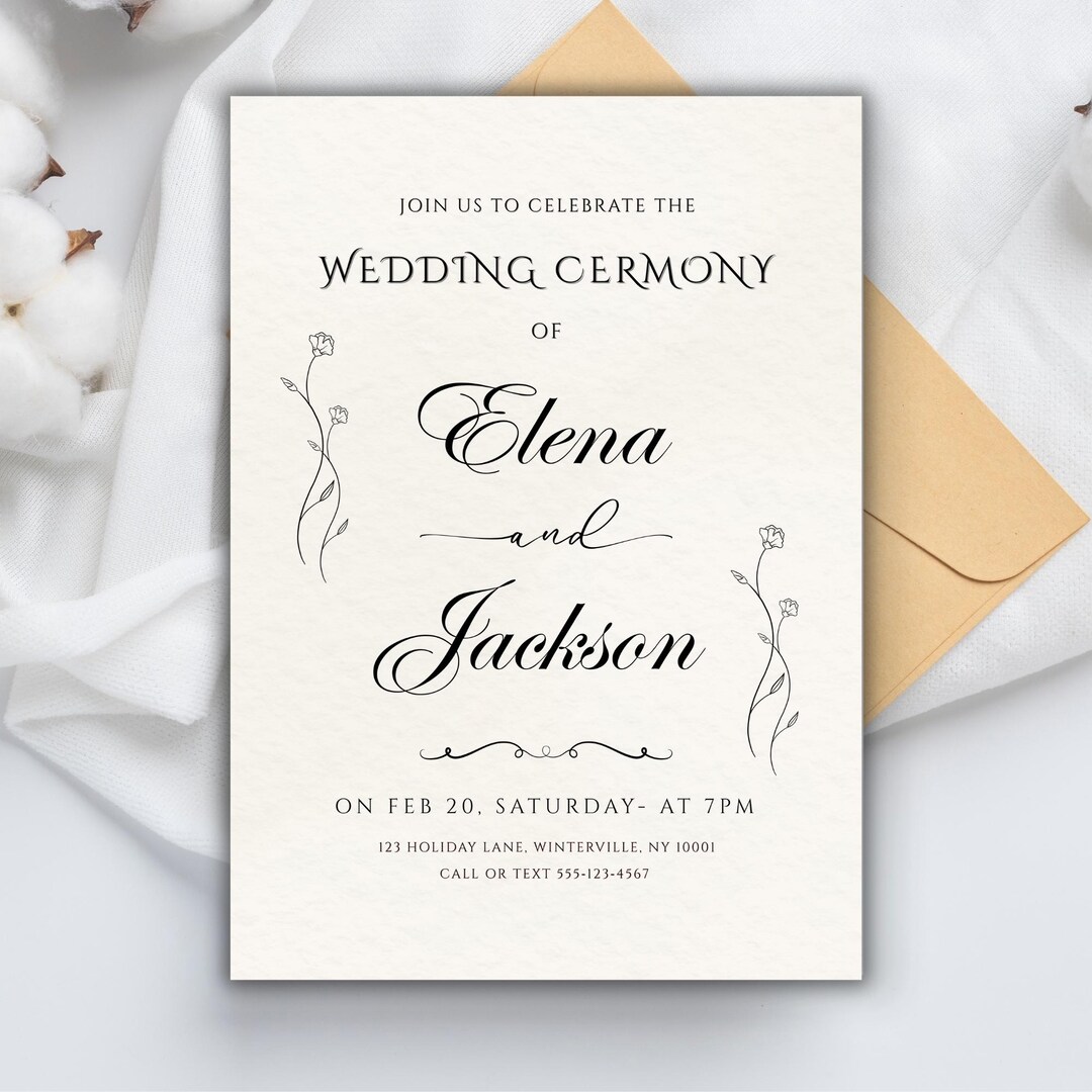 Elegant Wedding Invitation Template | Minimalist Floral (digital ...