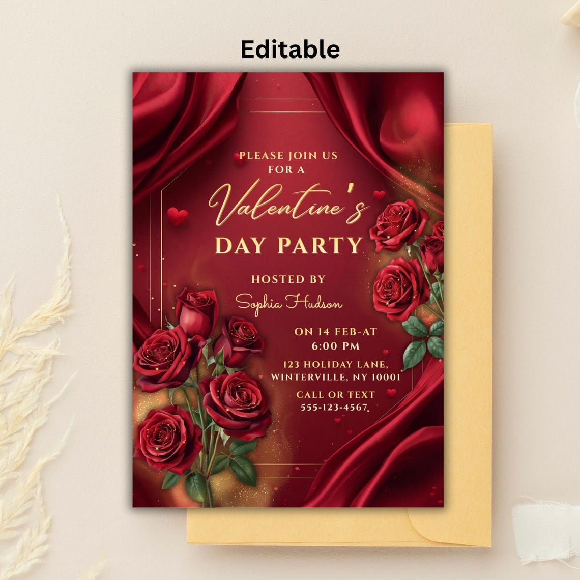 Editable Valentine’s Day Party Invitation | Romantic Valentine ...