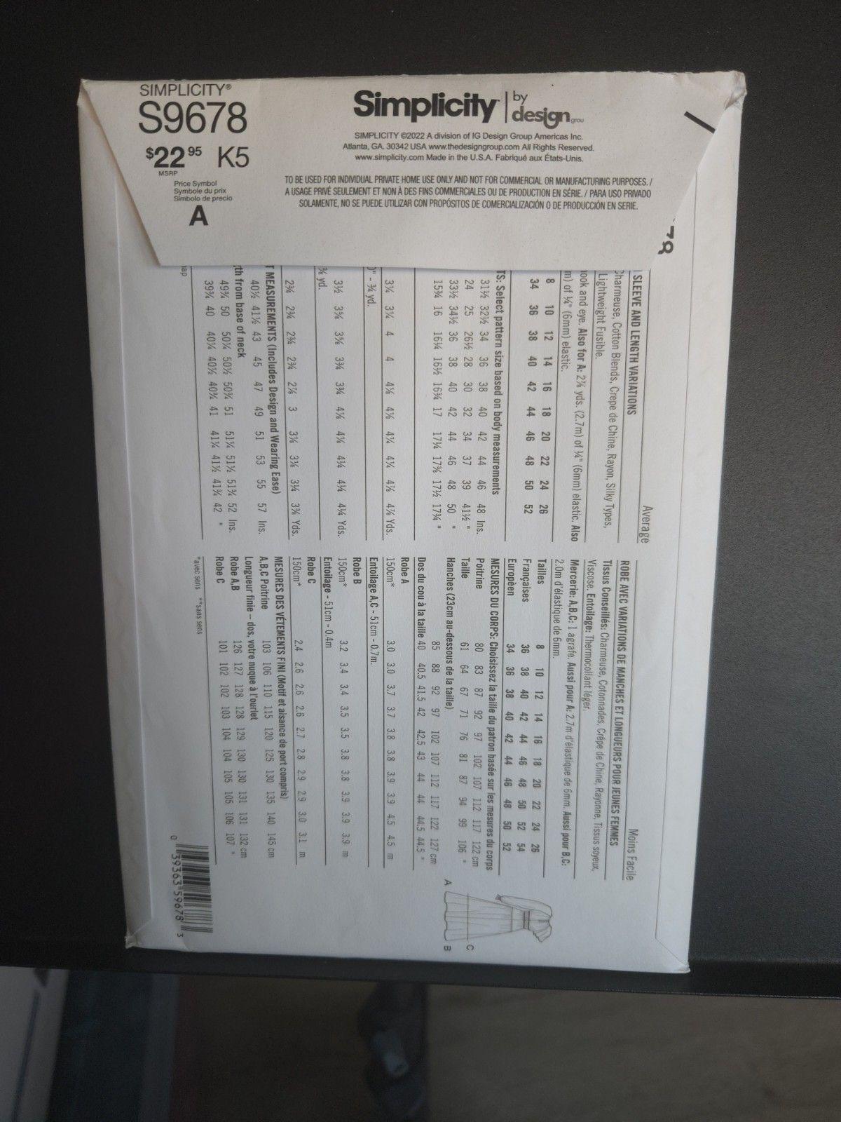 Simplicity 9678 UNCUT Dress Pattern Short Flutter Sleeves or Long ...