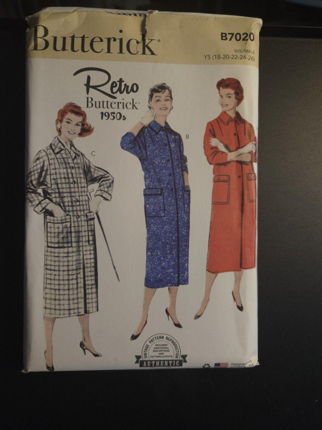 Butterick B7020 Retro Vintage 1950s Long Classic Box Dress Coat Pattern ...