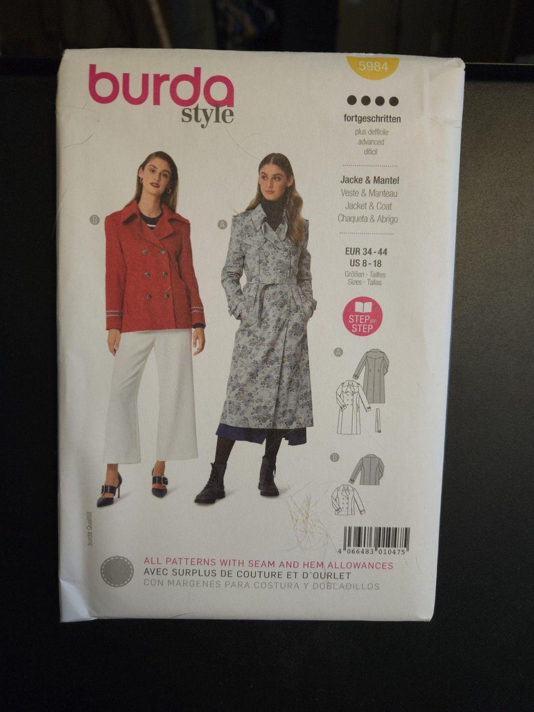 Burda Sewing Pattern 5984 Misses Double-breasted Jacket and Trench Coat ...