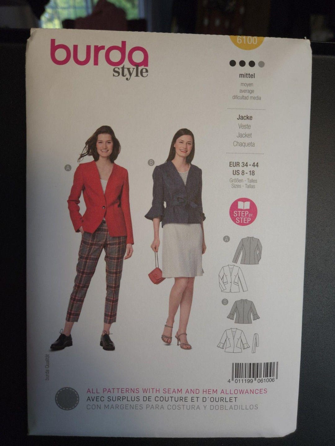 BURDA 6100 MISSES JACKET Sewing Pattern Sizes 8 - 18 Skill: Average - Etsy