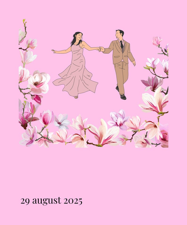 Personalized Wedding Portrait | Custom Couple Illustration | Floral ...