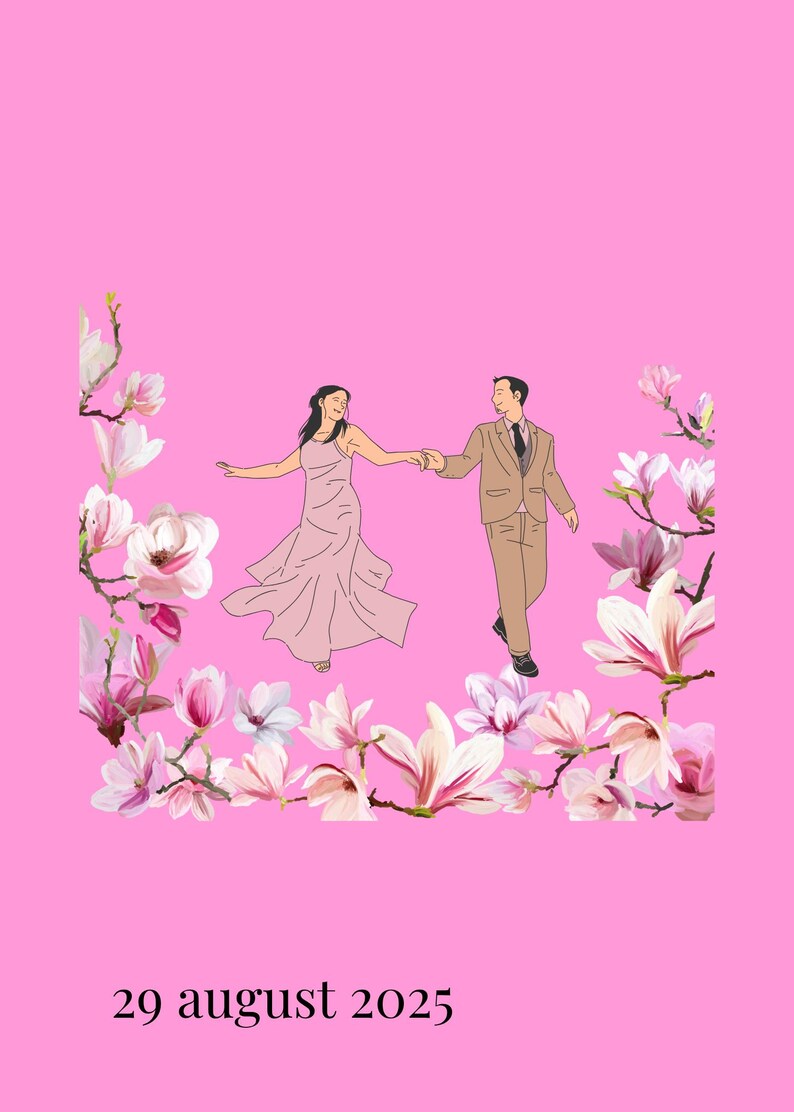 Personalized Wedding Portrait | Custom Couple Illustration | Floral ...