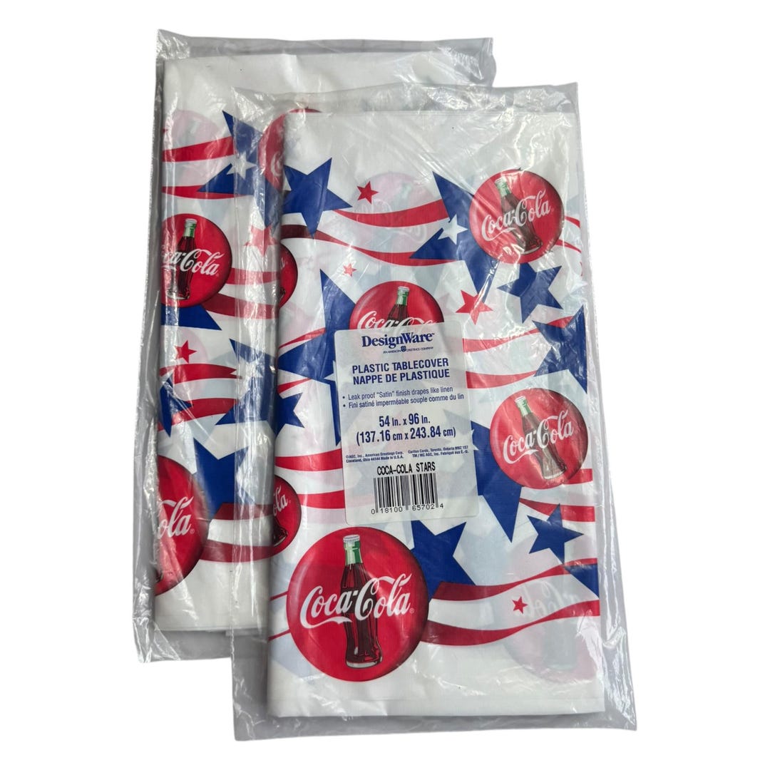Vtg 2000 Coca-cola Stars Stripes Plastic Tablecloth 54"x96" Designware ...