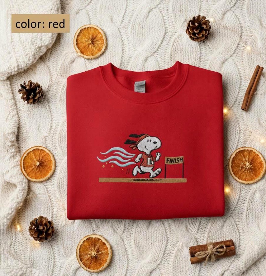 Embroidered Snoopy Marathon Runner Christmas Sweatshirt, Peanuts Finish ...