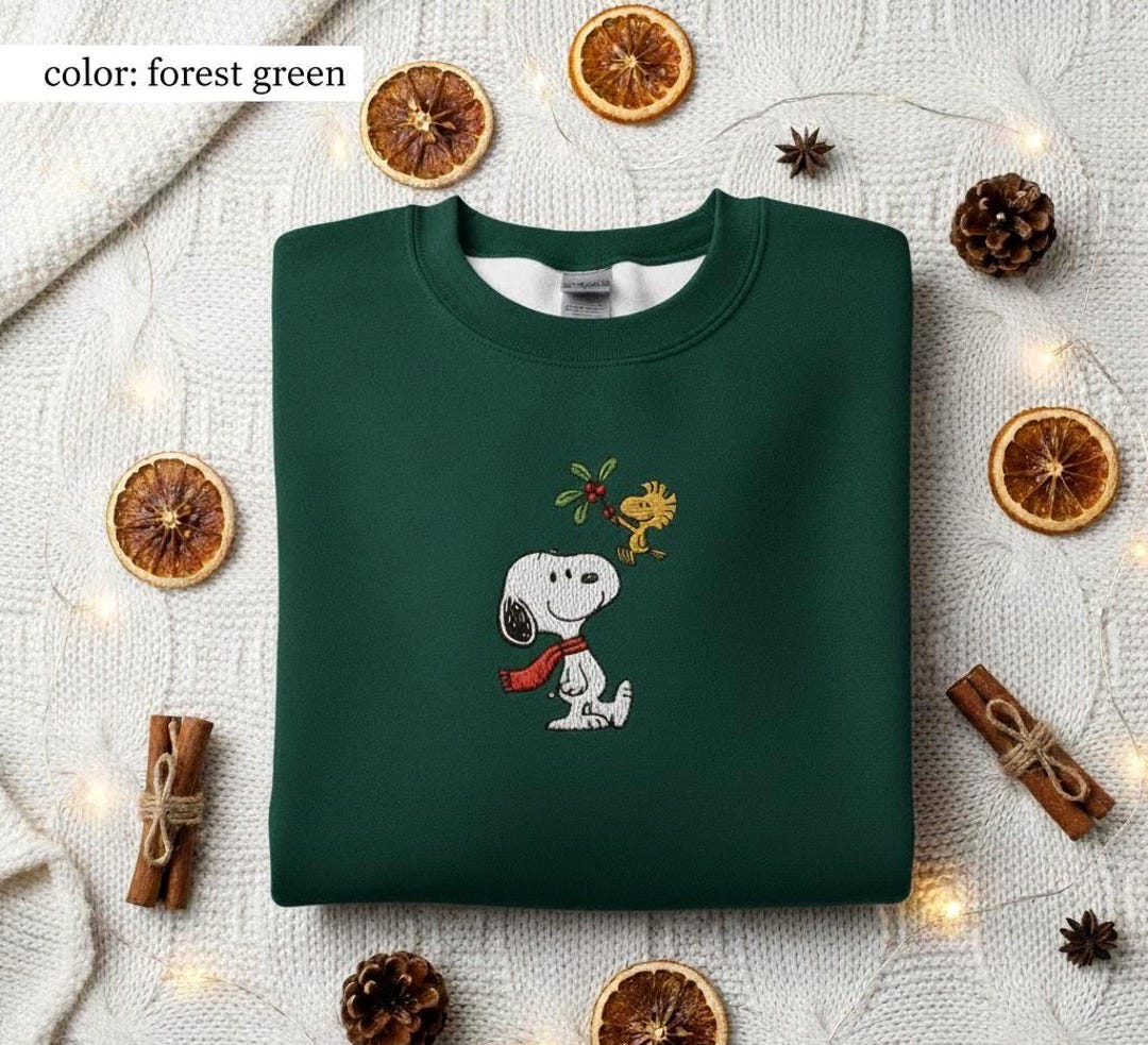 Embroidered Snoopy Christmas Sweatshirt, Peanuts Holiday Mistletoe ...