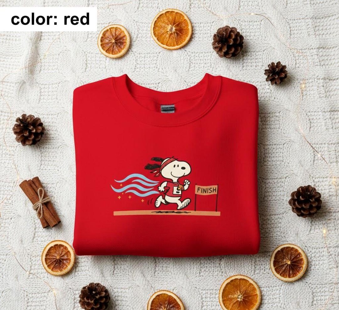Snoopy Marathon Runner Christmas Sweatshirt, Peanuts Finish Line ...
