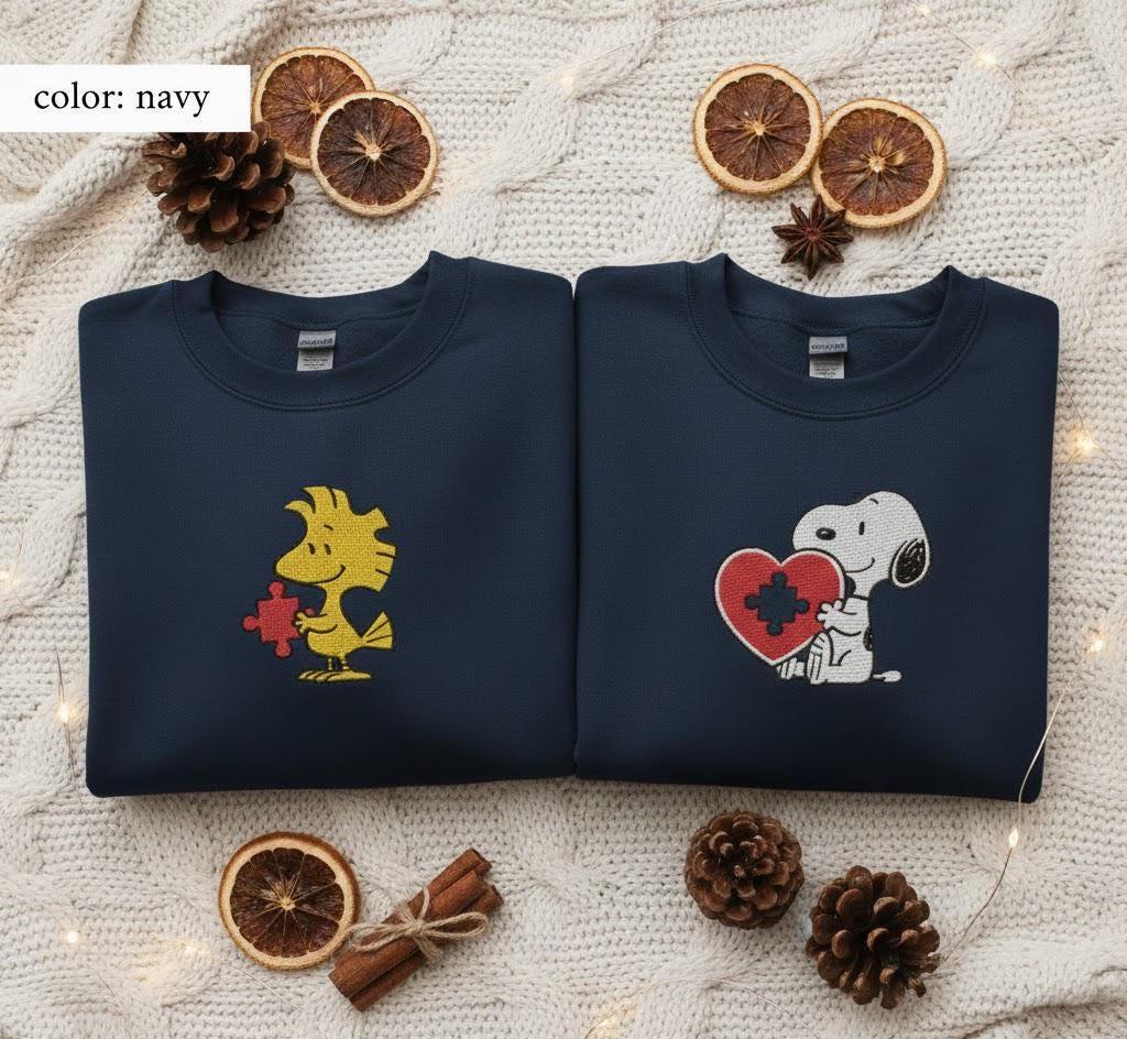 Embroidered Snoopy Matching Couple Sweatshirts, Peanuts Woodstock ...