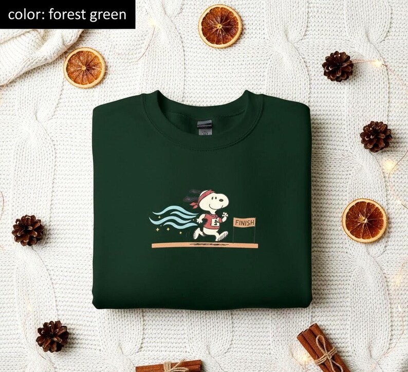 Snoopy Marathon Runner Christmas Sweatshirt, Peanuts Finish Line ...