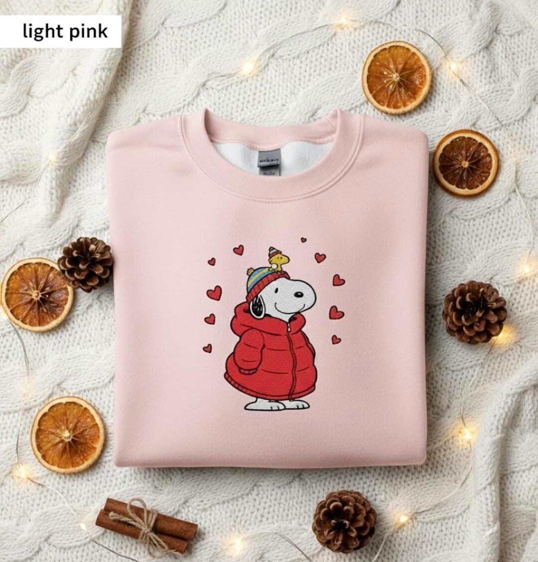 Embroidered Snoopy Puffer Sweatshirt, Valentine's Day Crewneck, Peanuts ...