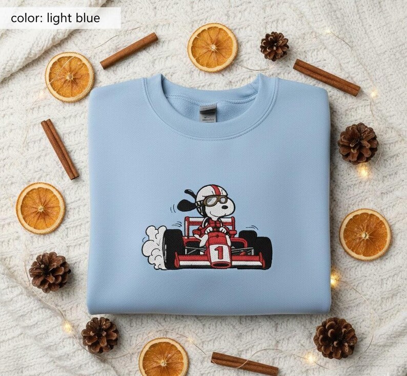 Embroidered F1 Snoopy Go Kart Sweatshirt, Peanuts Race Day Crewneck ...