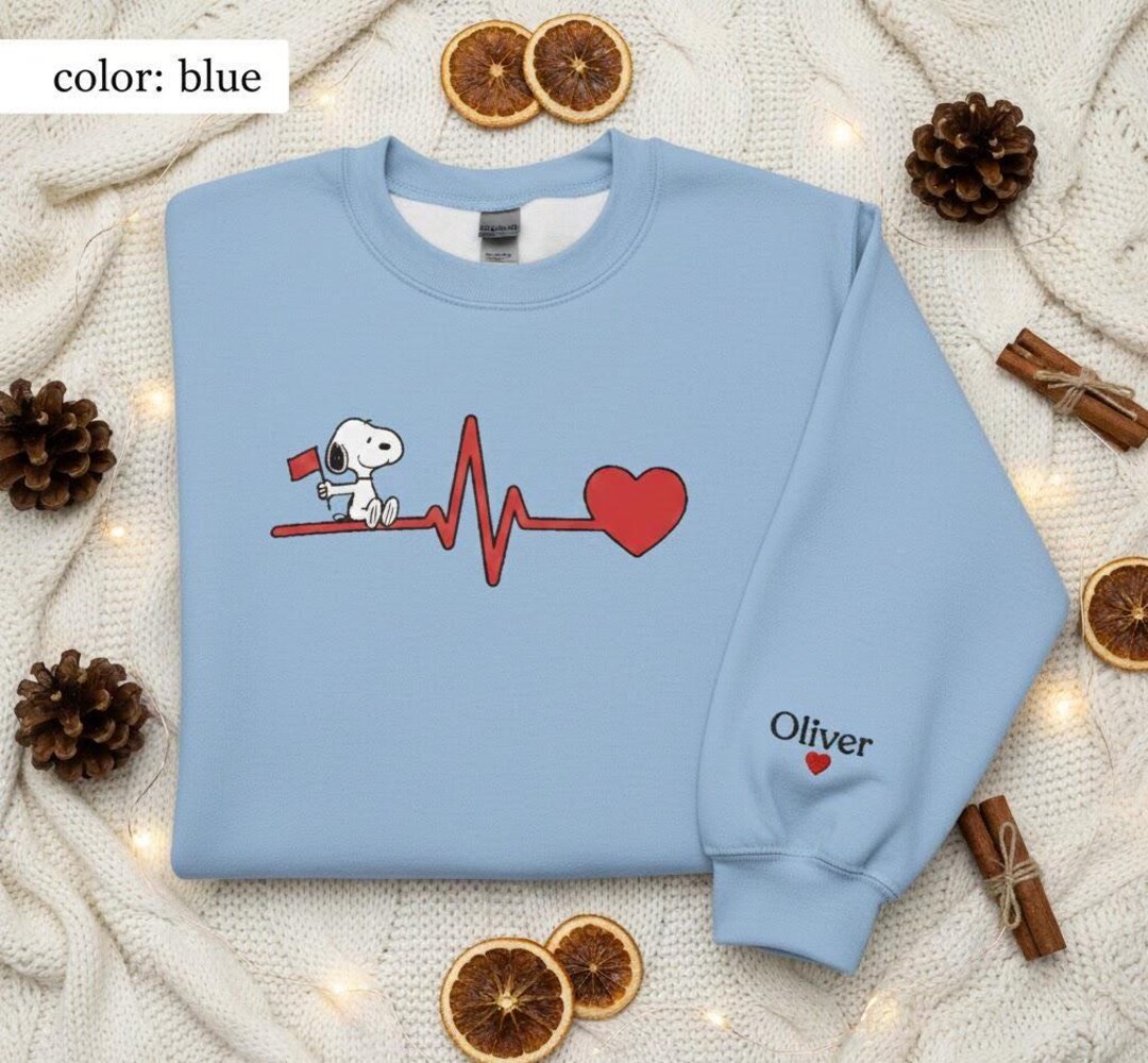 Personalized Embroidered Snoopy Valentines Sweatshirt, Custom Name on ...
