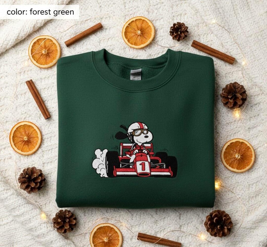Embroidered F1 Snoopy Go Kart Sweatshirt, Peanuts Race Day Crewneck ...