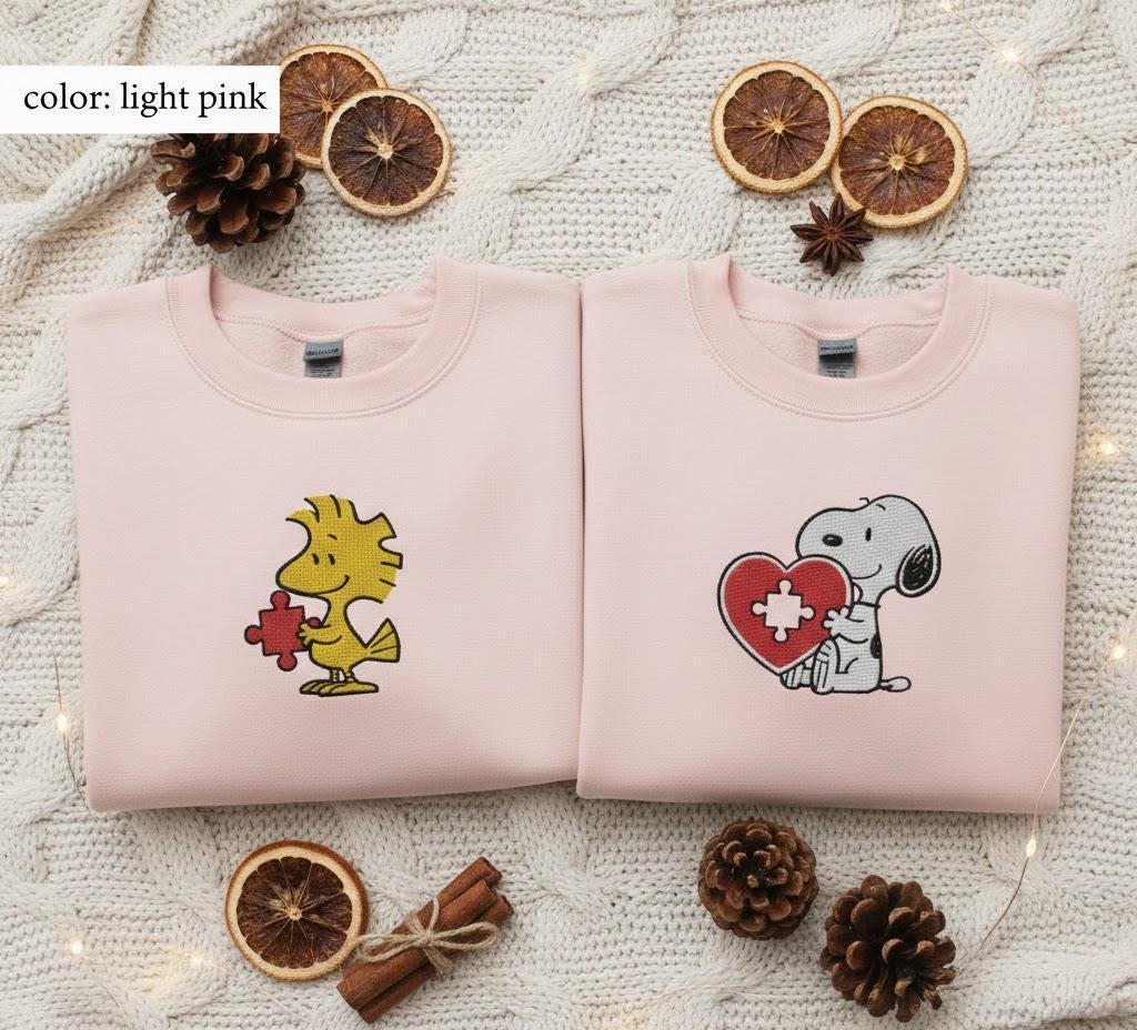 Embroidered Snoopy Matching Couple Sweatshirts, Peanuts Woodstock ...