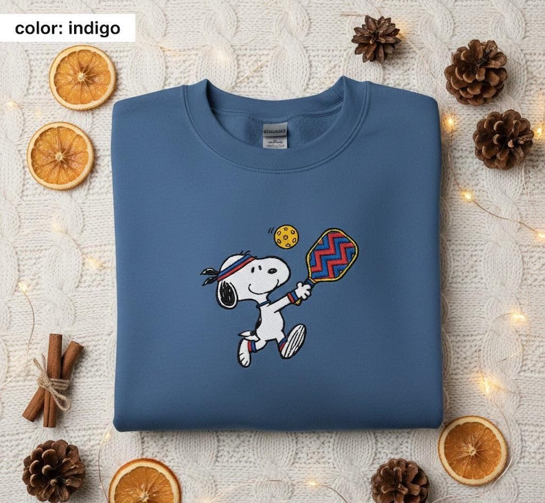 Embroidered Snoopy Pickleball Sweatshirt, Vintage Dog Athlete Crewneck ...