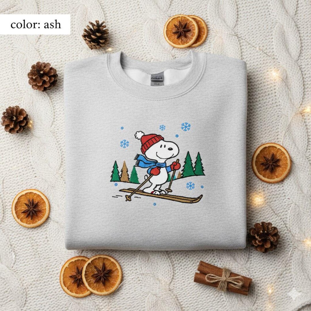 Embroidered Snoopy Skiing Sweatshirt, Peanuts Winter Crewneck, Vintage ...