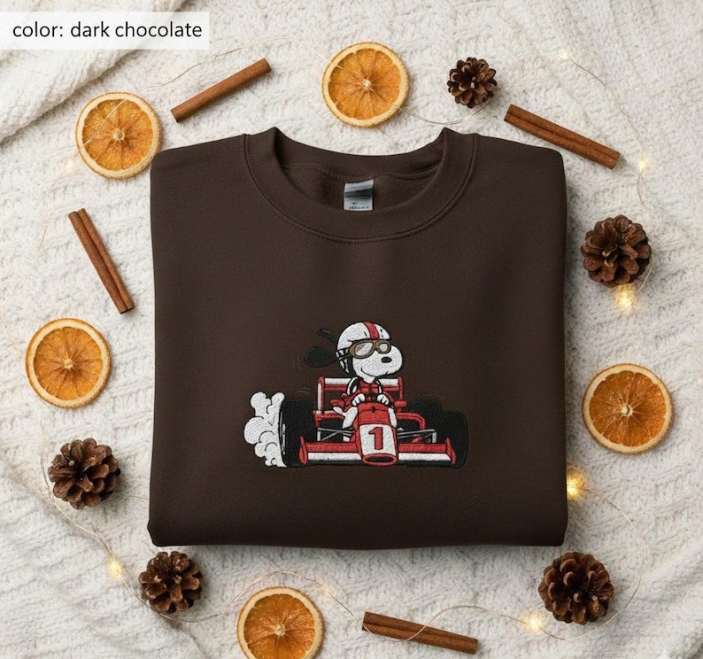 Embroidered F1 Snoopy Go Kart Sweatshirt, Peanuts Race Day Crewneck ...