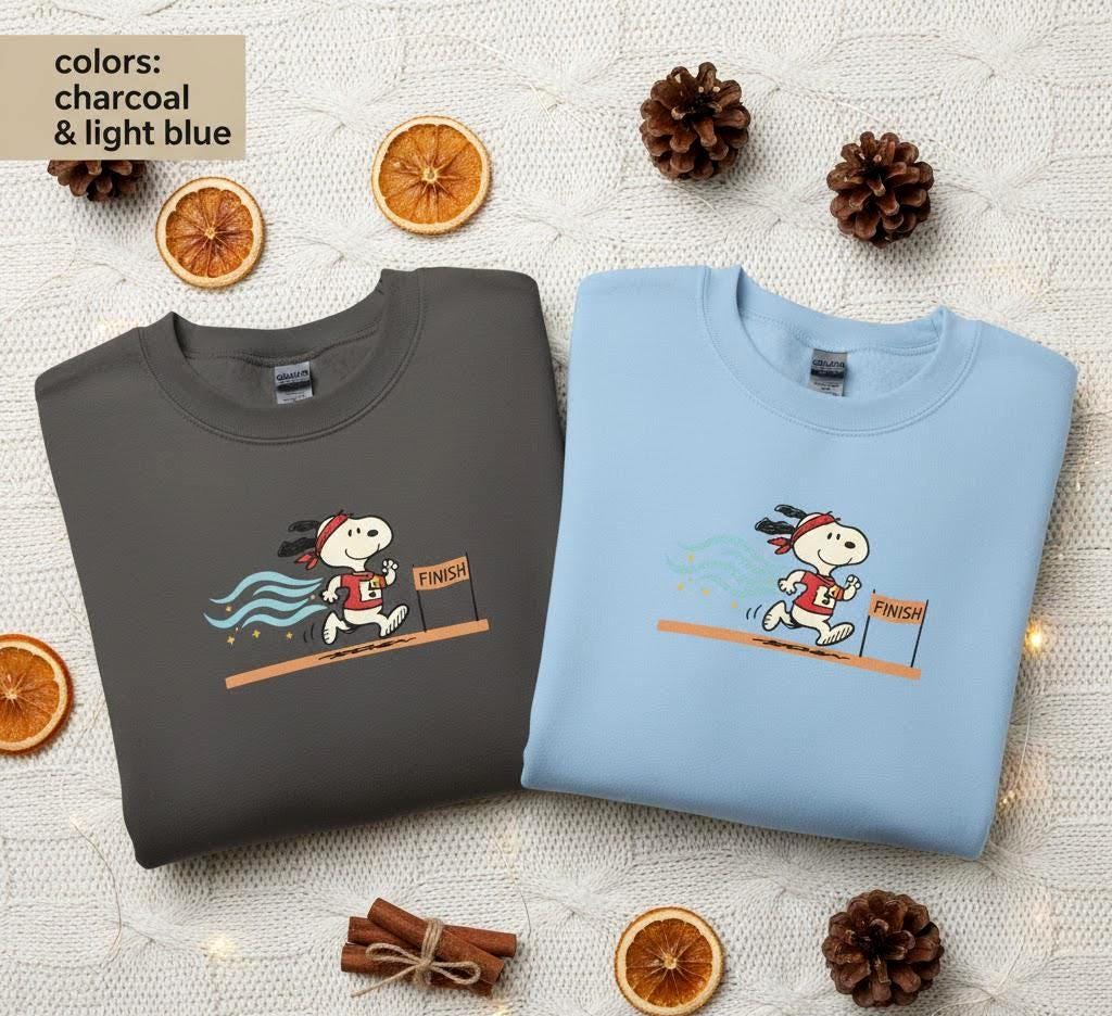 Snoopy Marathon Runner Christmas Sweatshirt, Peanuts Finish Line ...
