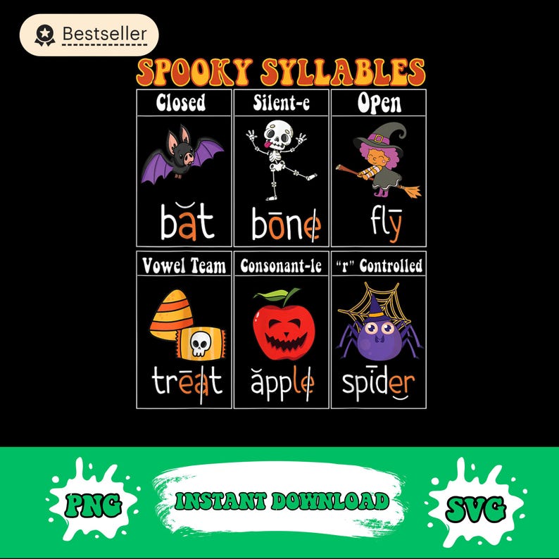 Spooky Syllables Teacher Funny Halloween Educational Kids Png - Etsy