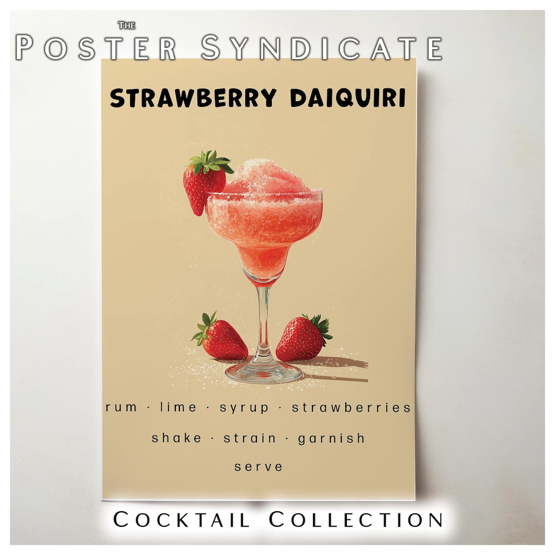 Vintage Strawberry Daiquiri Cocktail Poster – Premium Semi-glossy Wall ...