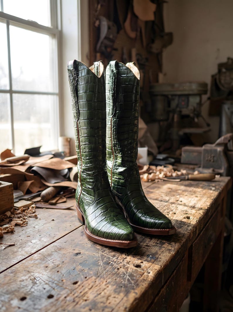 Personalized Handmade Green Python Leather Cowboy Boots • Custom Name ...