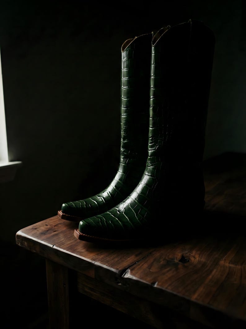 Personalized Handmade Green Python Leather Cowboy Boots • Custom Name ...