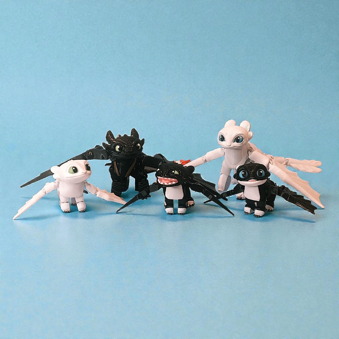 Toothless & Light Fury Dragon Family – 3D Printed Articulated Figures ...