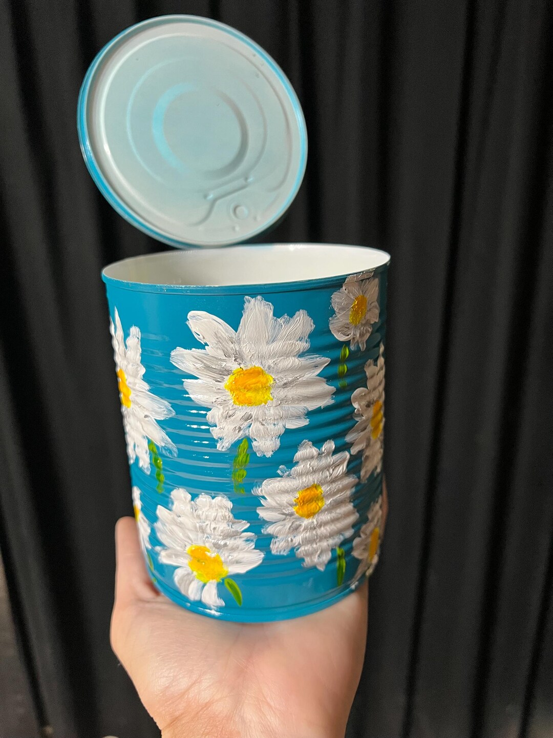 Hand-painted Repurposed Can Featuring Daisies, Pretty White Wildflowers ...