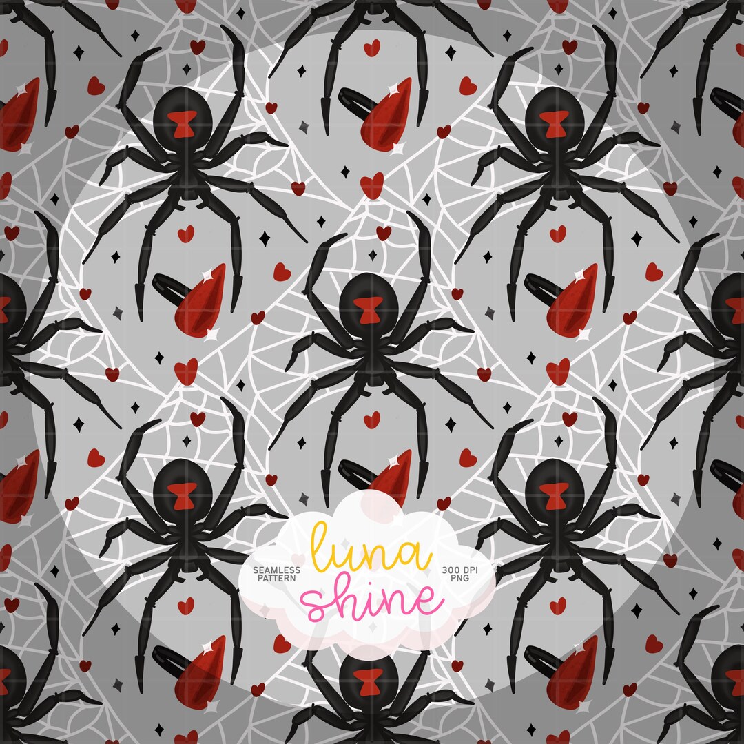 Black Widow Spider Web Spooky Halloween Seamless Pattern - White Black ...
