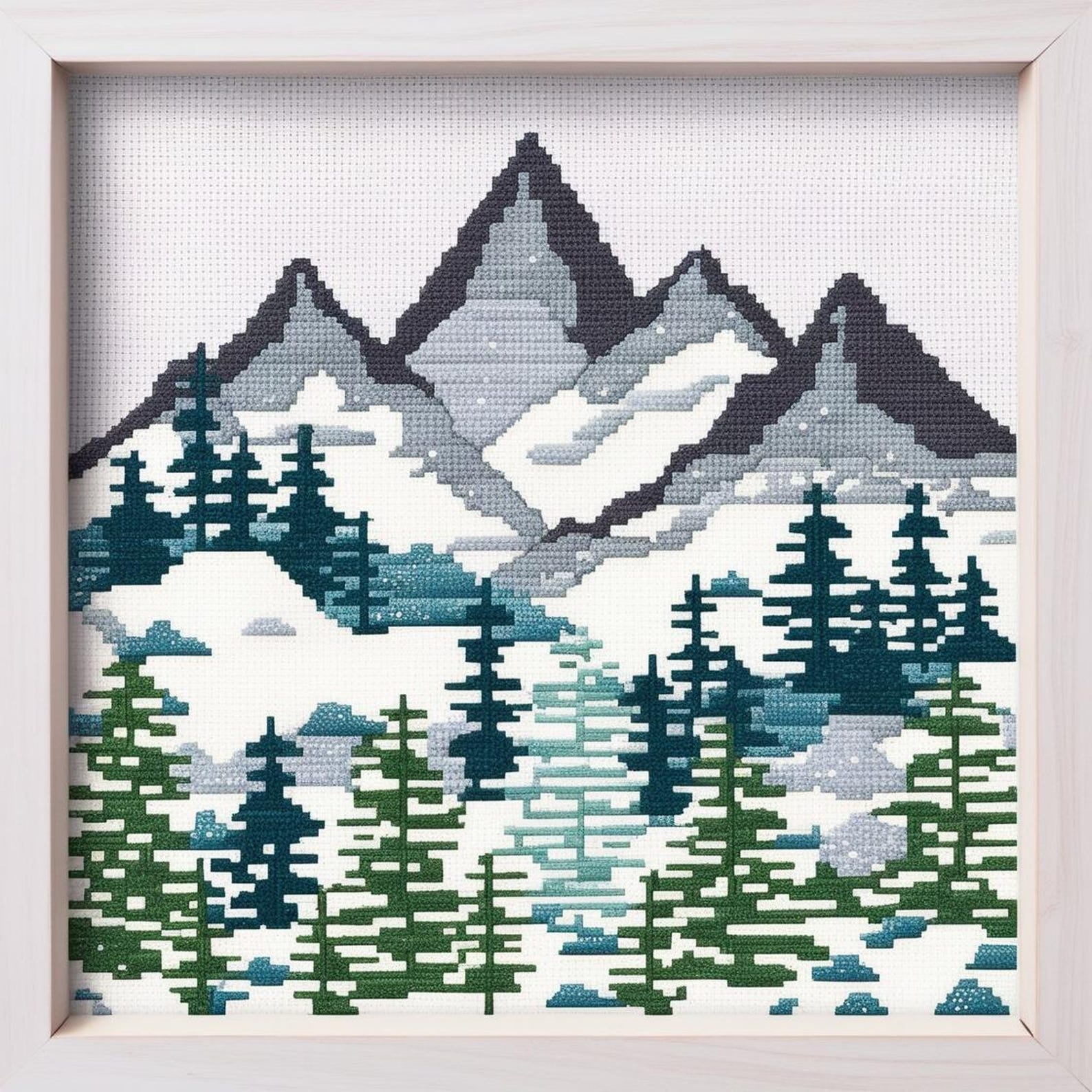 Snowy Mountain Forest Cross Stitch Pattern - PDF Instant Download - Etsy